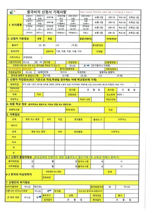 중국비자신청서 그린비자