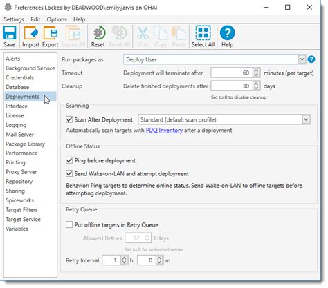 help for pdq deploy working with deployments deployment settings