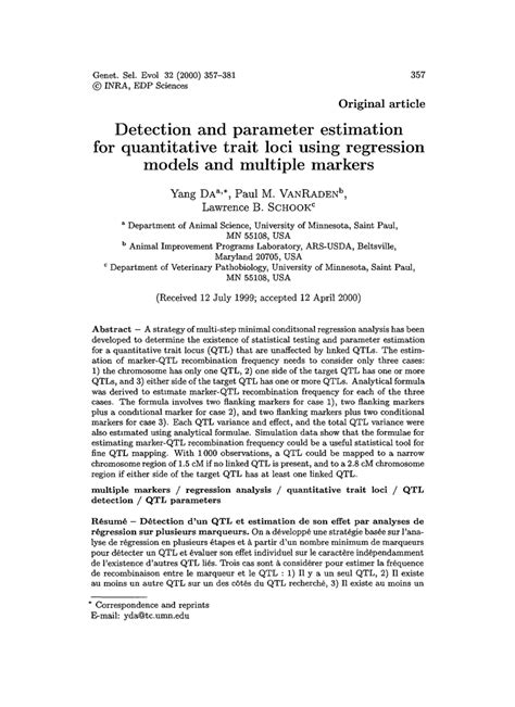 Pdf Detection And Parameter Estimation For Quantitative Trait Loci