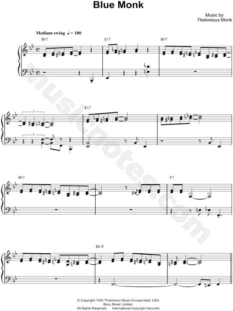 Thelonious Monk Blue Monk Sheet Music Piano Solo In Bb Major