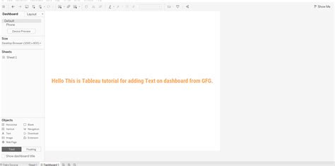 text object on dashboard in tableau geeksforgeeks