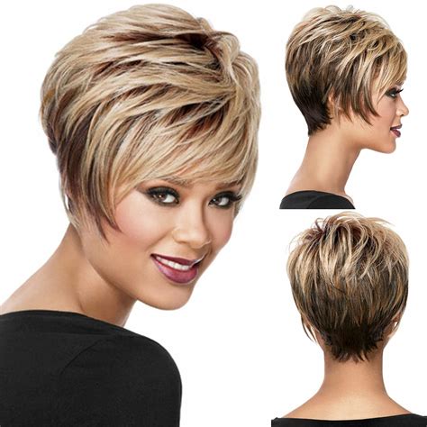 Buy Renershow Short Blonde Wig Pixie Cut Wig With Bangs Ombre Blonde