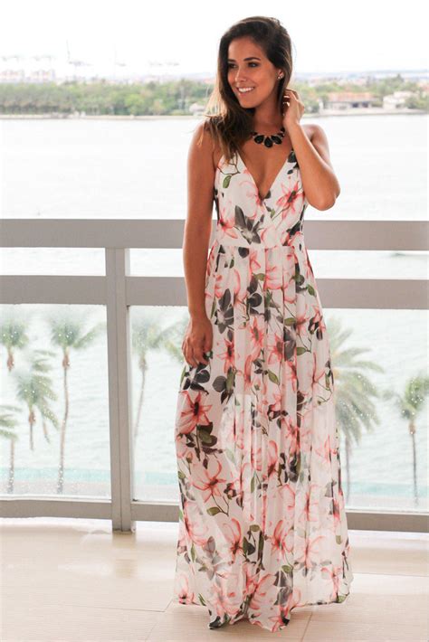 White Floral Maxi Dress With Criss Cross Back Maxi Dresses Saved By