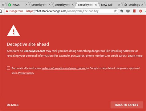 chrome seems to be throwing an unsafe website warning on any se page