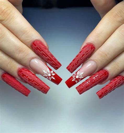 50 Festive Holiday Nail Designs And Ideas Textured Red Coffin Nails