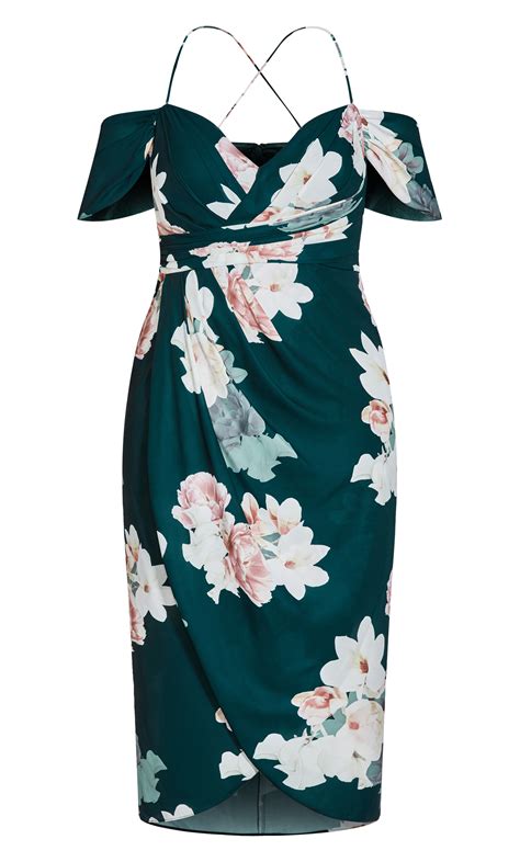 Womens Plus Size Emerald Floral Maxi Wrap Off Shoulder Dress