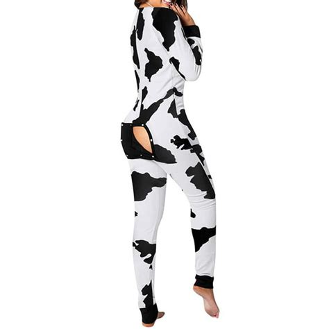 Thefound Womens Sexy Butt Flap Onesie Pajamas Deep V Neck Jumpsuit Long