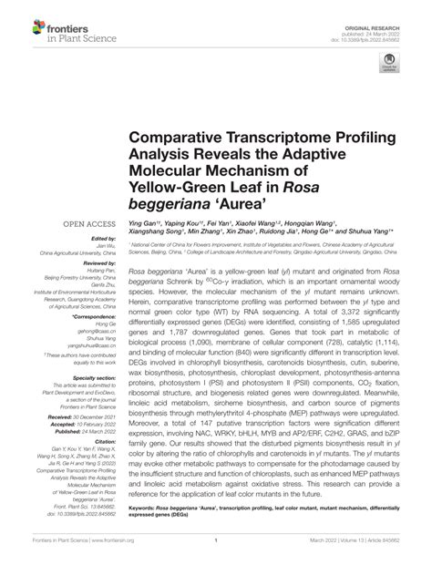 Pdf Comparative Transcriptome Profiling Analysis Reveals The Adaptive