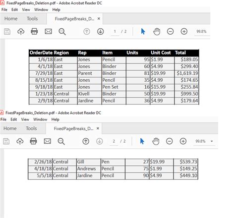 controlling page breaks when editing excel files in core gcdocuments