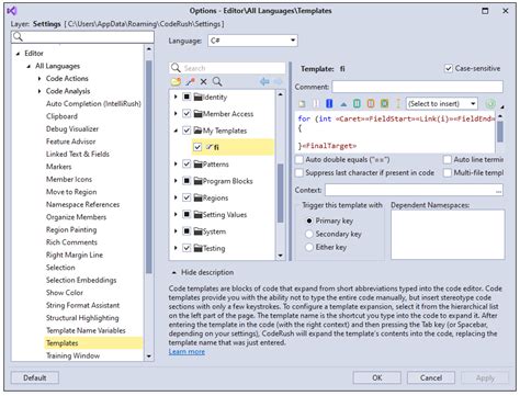 create a template for a selected code coderush devexpress documentation