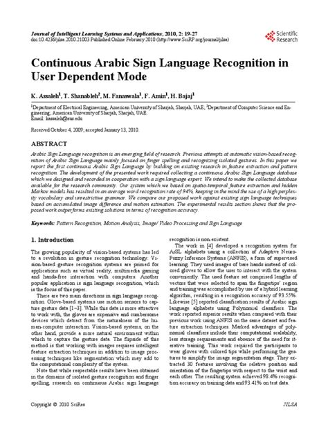 Continuous Arabic Sign Language Recognition In User Dependent Mode