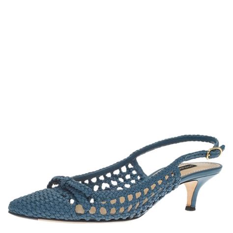 Dolce And Gabbana Blue Woven Leather Bellucci Slingback Sandals Size 36