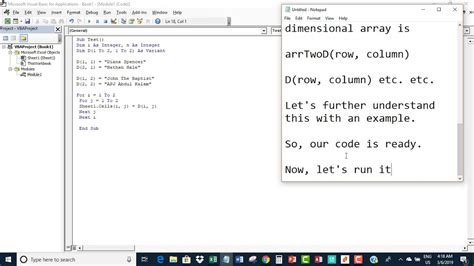 two dimensional array in excel vba youtube