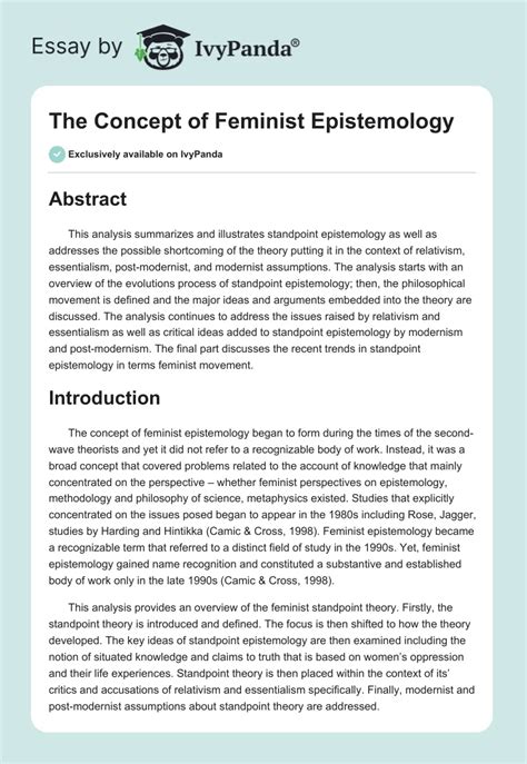 The Concept Of Feminist Epistemology 3782 Words Essay Example