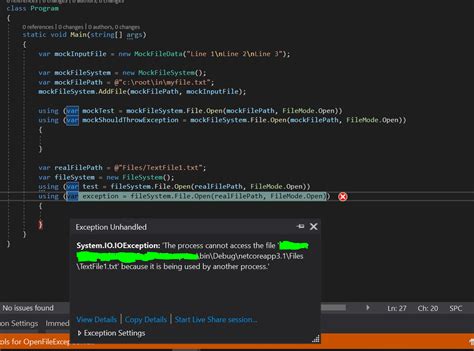 mockfilesystem should throw ioexception when process cannot access file
