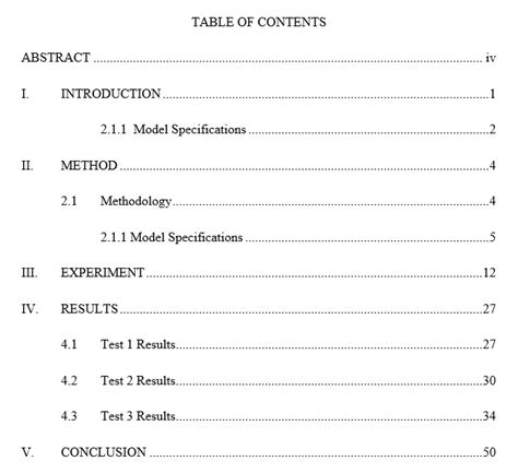 Table Of Contents Thesis Apa Format Thesis Title Ideas For College