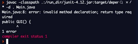 java invalid method declaration return type required on a gui