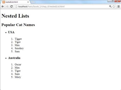 how to create nested lists for html5 and css3 programming dummies
