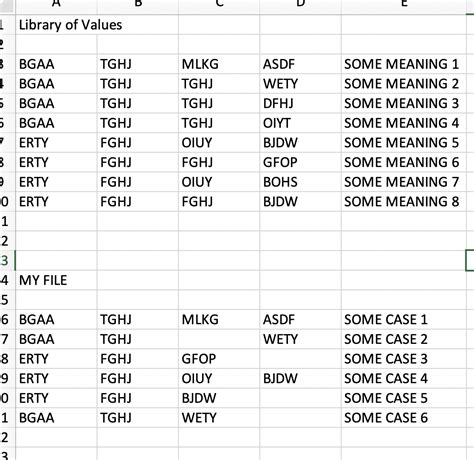 vba excel matching column values with pre defined sets
