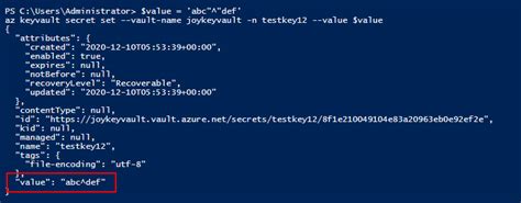 powershell create azure key vault secret from variable with azure cli