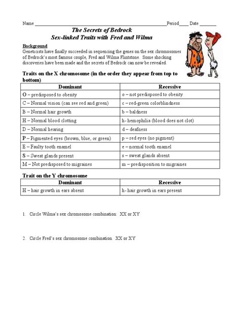 Flinstones Sex Linked Traits Worksheet F12 Pdf Dominance