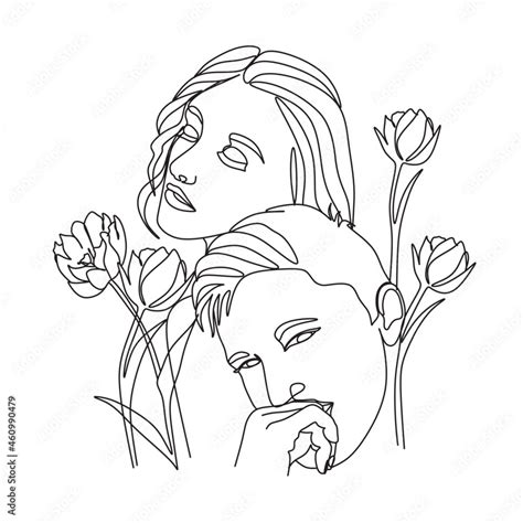 One Line Art Couple Line Art Men And Woman Minimal Face Vector