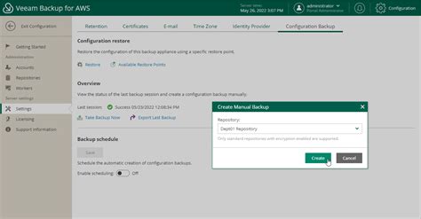 performing configuration backup manually veeam backup for aws guide