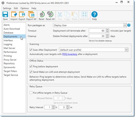 help for pdq deploy working with deployments deployment settings