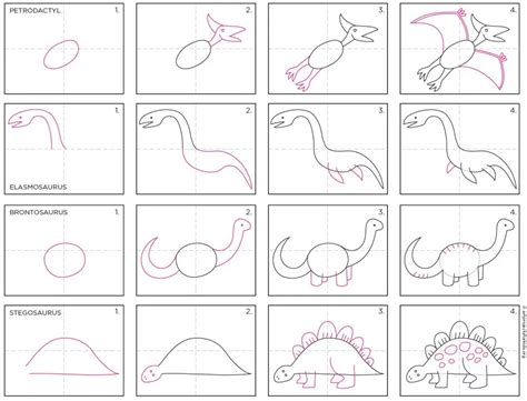 Easy How To Draw Simple Dinosaurs Tutorial And Dinosaur Coloring Page