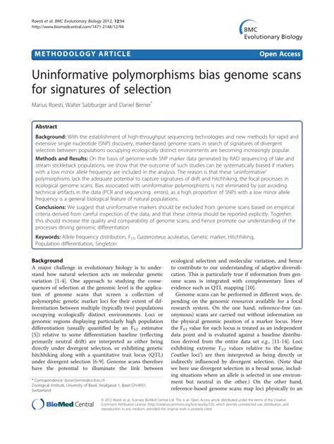 Pdf Uninformative Polymorphisms Bias Genome Scans For Signatures Of