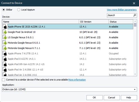 select bitbar device dialog testcomplete documentation