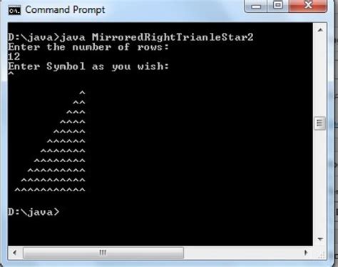 java mirrored right triangle star pattern program code for java c