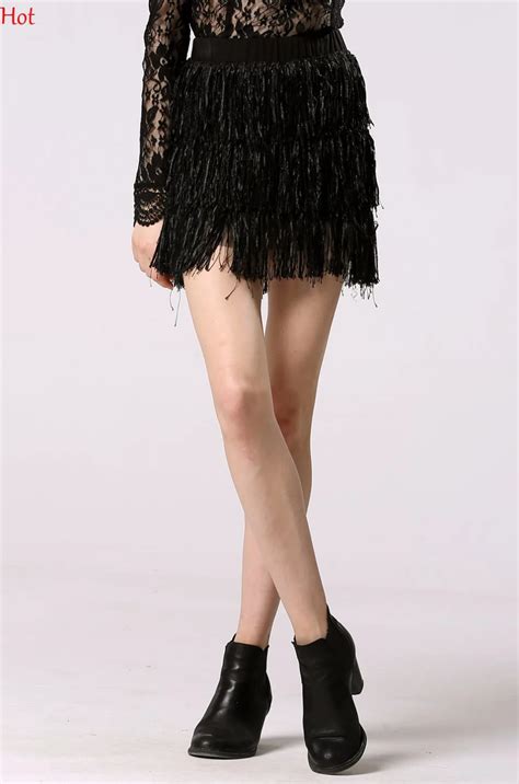 Fashion Womens Skirt 2017 High Waist Straight Skirt Fringed Layers