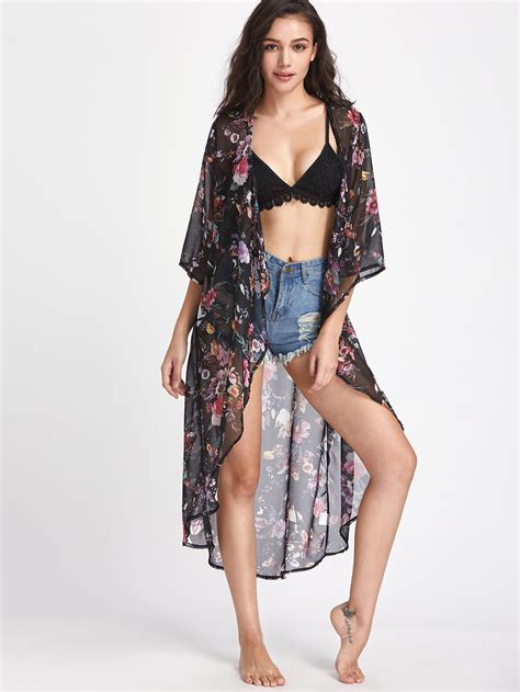 Florals Chiffon Kimono Fashion Floral Swimwear Womens Kimono