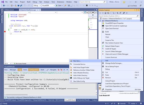 adding unit tests to advanced cmake projects visualgdb tutorials