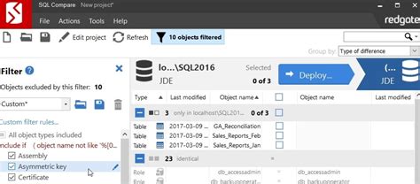 how to use custom filters in redgate sql compare