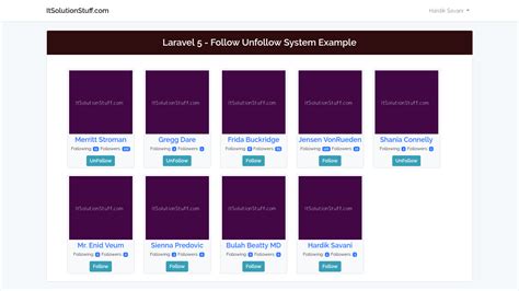 laravel follow unfollow system example