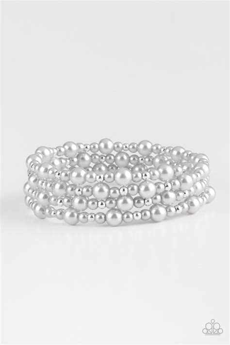 Paparazzi Classic Confidence Silver Pearly Bead Coil Bracelet