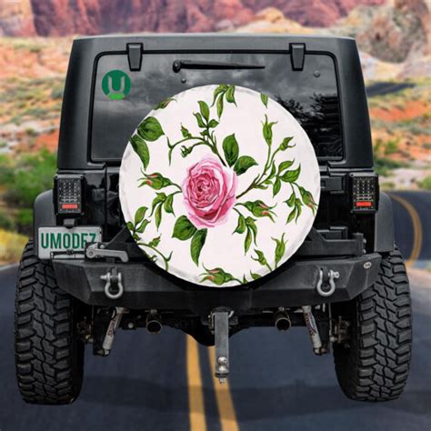 Japanese Rose Branches On White Cream Background Design Spare Tire