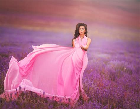4k 5k Fields Lavandula Brown Haired Dress Pink Color Hd