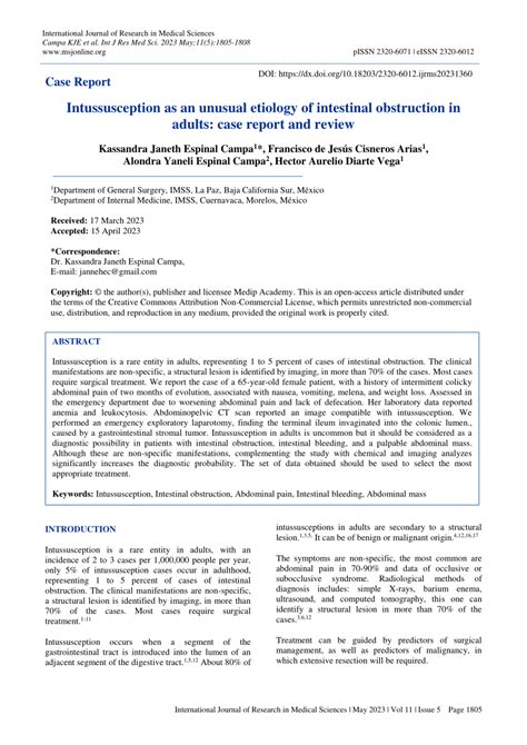 Pdf Intussusception As An Unusual Etiology Of Intestinal Obstruction
