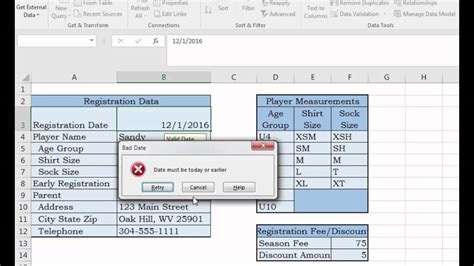 using data validation excel 2016 youtube