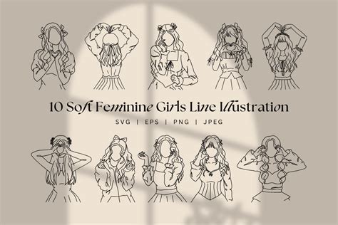 Feminine Girl Line Art Cute Female Line Graphic By Mokona · Creative