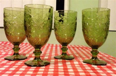 4 Princess House Emerald Fantasia Water Glasses Iced Tea Glass Green