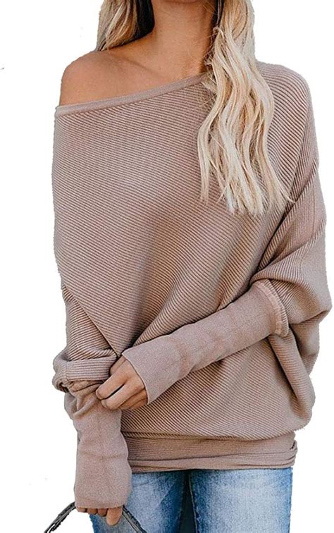 Yexipo Womens Oversized Off The Shoulder Sweaters Batwing Long Sleeve