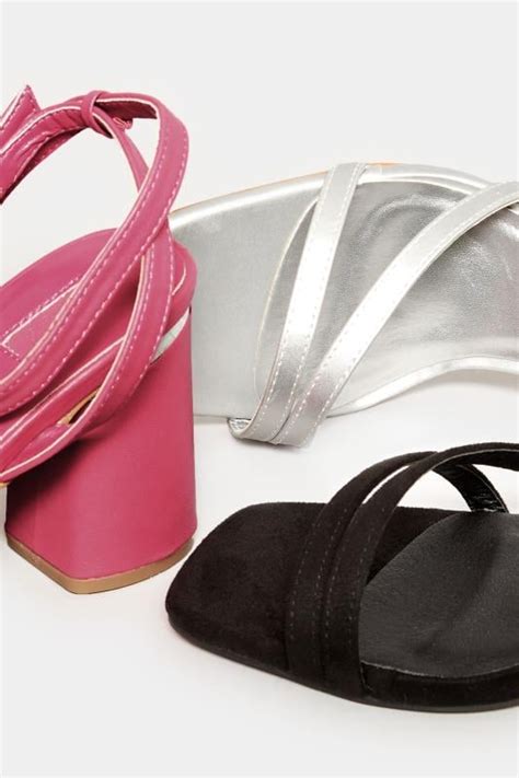 Silver Asymmetrical Block Heel Sandal In Wide E Fit And Extra Fit Eee Fit