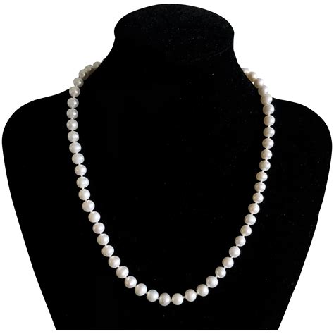 Vintage White Freshwater Pearls Hand Knotted Necklace With Sterling