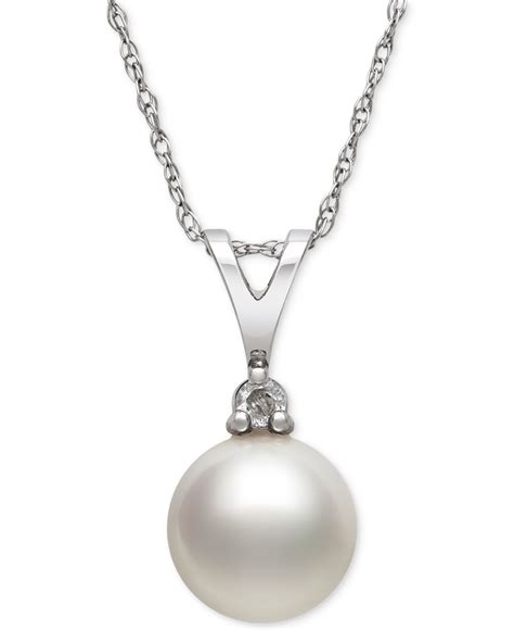 Macys Akoya Pearl 7mm And Diamond Accent Pendant Necklace In 14k