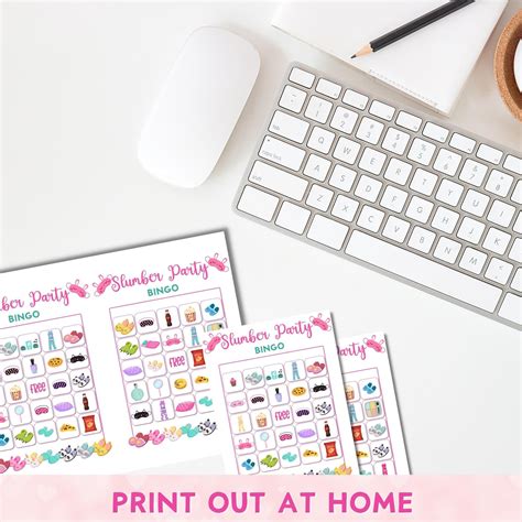 Printable Slumber Party Bingo Game Sleepover Pajama Party Girls