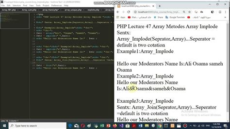 php lecture 47 array methods array implode youtube